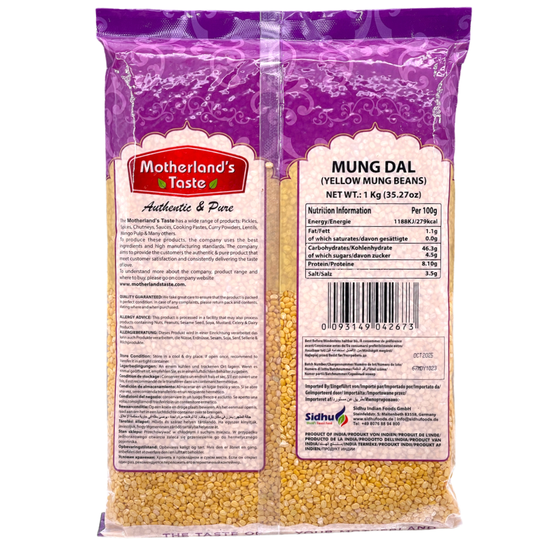 Motherland's Taste Mung Dall (moong dall) 1kg - Yogi Mart - Online ...